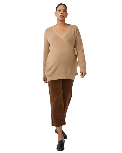 Ingrid & Isabel® Ribbed Knit Crossover Maternity Nursing Cardigan - Caramel