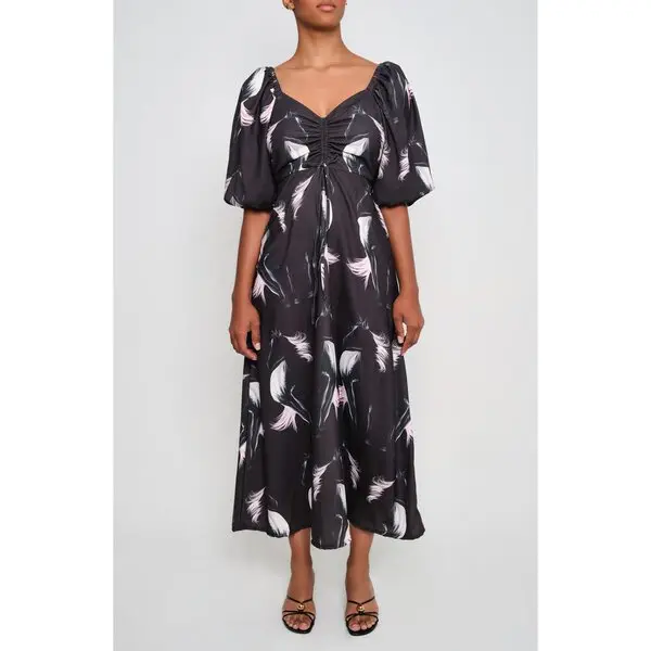 THE LULO PROJECT Horse Print Puff Sleeve Maxi Dress - Black Horses