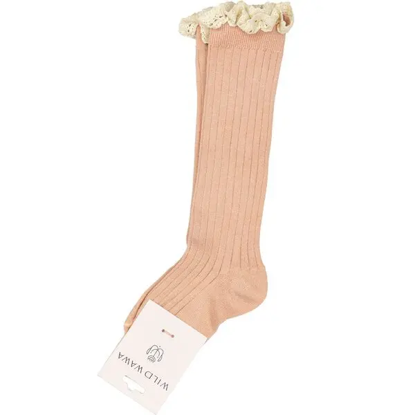 WILD WAWA Lace Trim Knee High Socks - Dusty Pink
