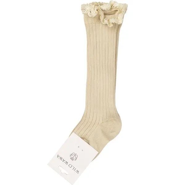 WILD WAWA Lace Trim Knee High Socks - Taupe
