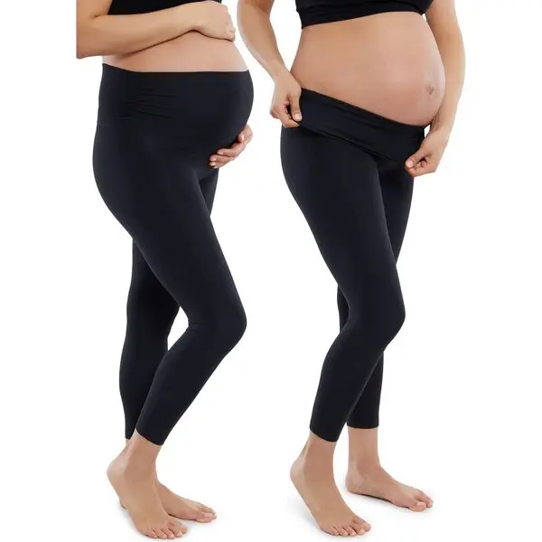 Ingrid & Isabel® Set Of 2 Fold Down Waist Maternity Leggings - Black/black