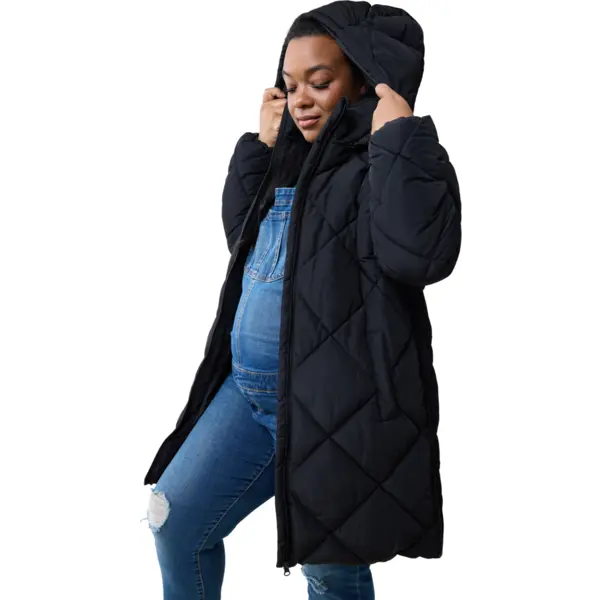 INGRID & ISABEL Maternity Longline Puffer - Black Onyx