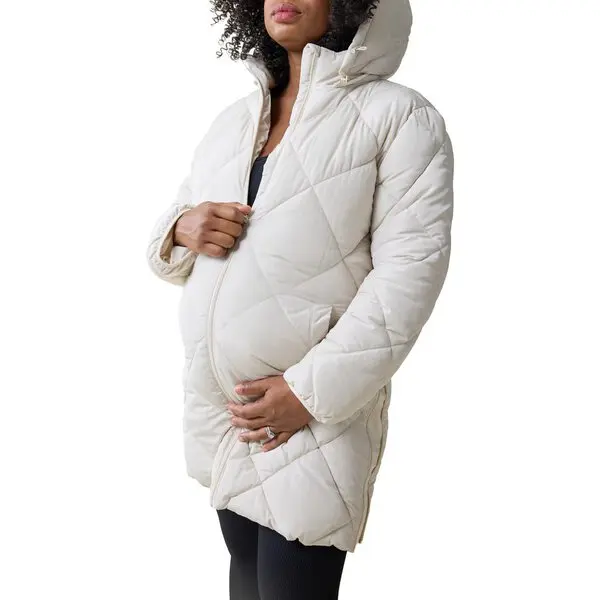 Ingrid & Isabel® Ingrid & Isabel Quilted Hooded Maternity Parka - Stone