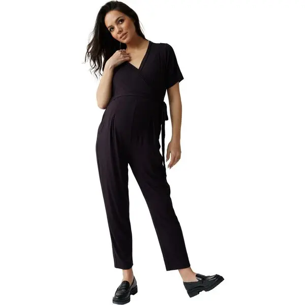 INGRID & ISABEL Maternity Short Sleeve Jumpsuit - Black