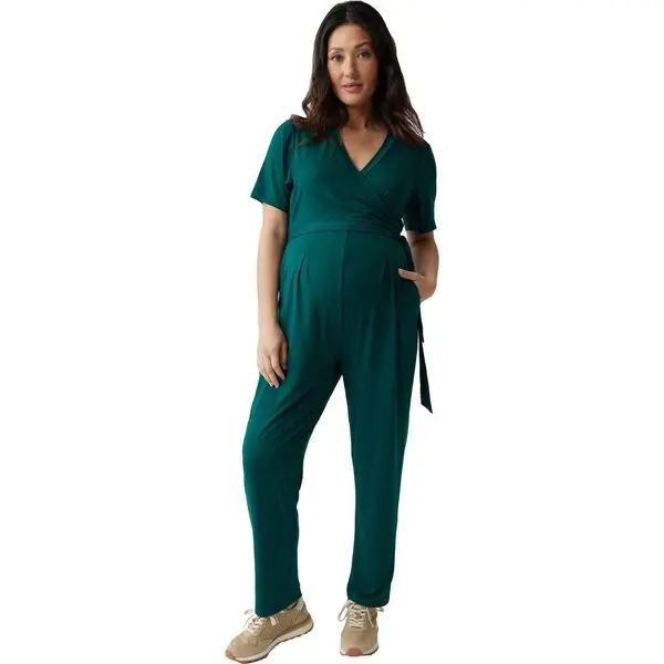Ingrid & Isabel® Maternity Short Sleeve Jumpsuit - Botanical Green