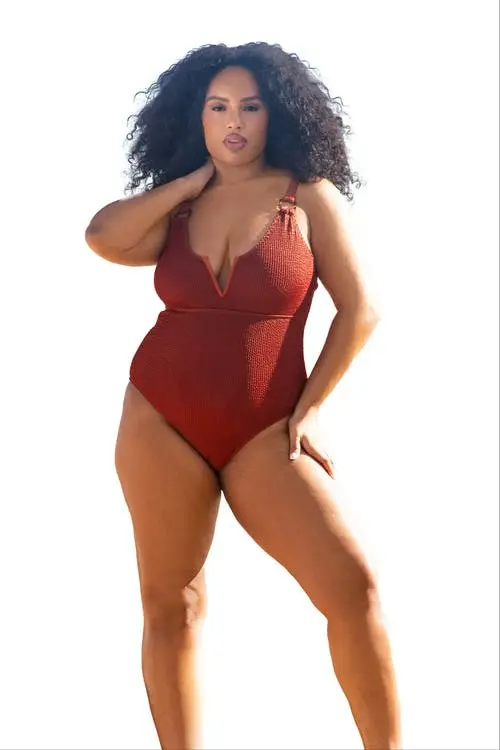 FASHION-SZN CURVE Trim Detail Crinkle One-piece Swimsuit