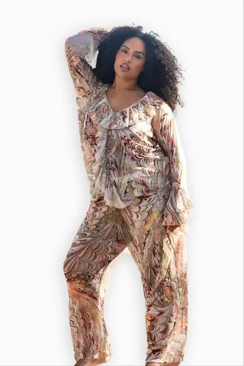 FASHION-SZN CURVE Curve V-neck Ruffle Printed Resort Top