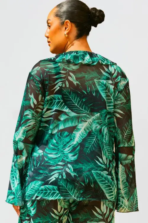 FASHION-SZN CURVE Palm Print Ruffle Top