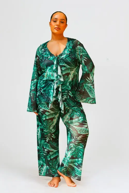 FASHION-SZN CURVE Palm Print Ruffle Top