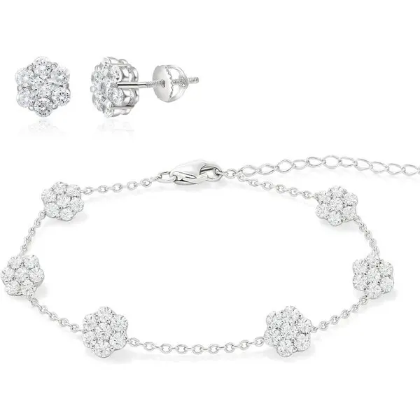 DONATELLO GIAN Sterling Flower Bracelet And Earrings Set - Silver