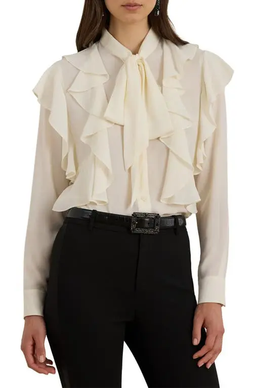 Ralph Lauren Tie Neck Ruffle Top