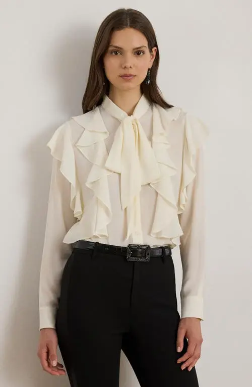 Ralph Lauren Tie Neck Ruffle Top