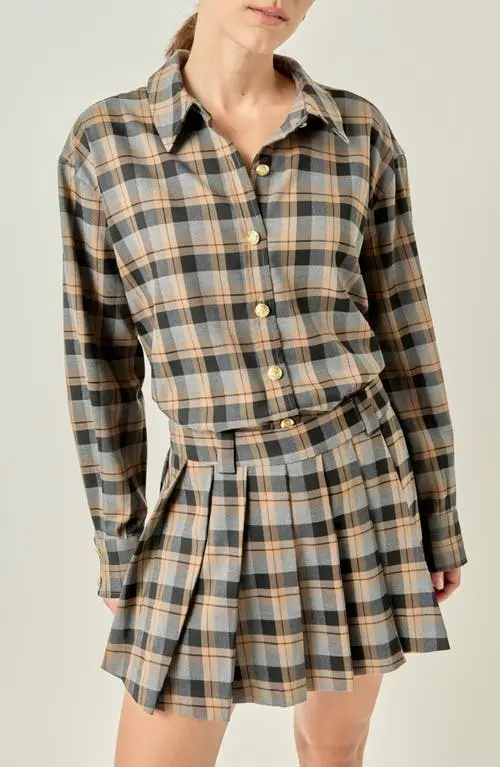 English Factory Oversized Plaid Shacket - Camel/grey