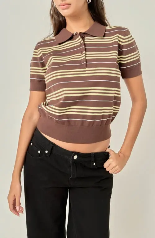 English Factory Striped Polo Sweater - Brown Multi