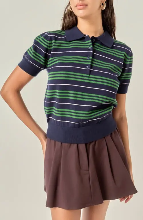 English Factory Striped Polo Sweater - Navy/multi