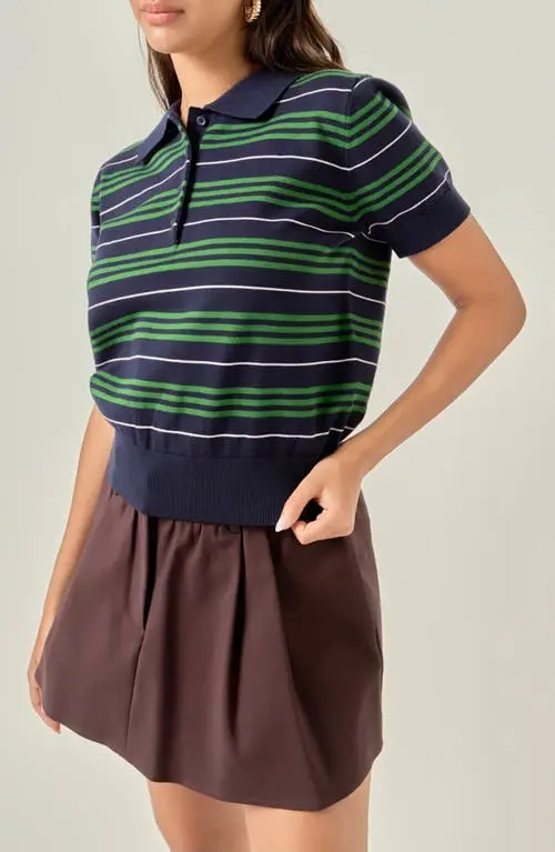 English Factory Striped Polo Sweater - Navy/multi