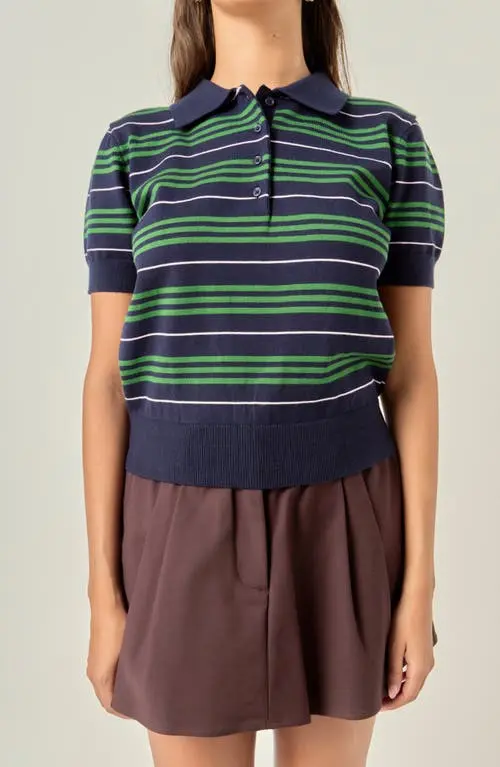 English Factory Striped Polo Sweater - Navy/multi