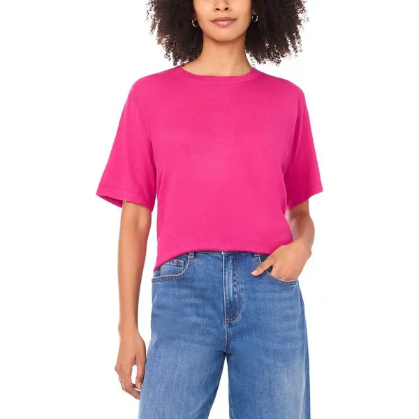 Vince Camuto Crewneck Knit Top - Peony Punch