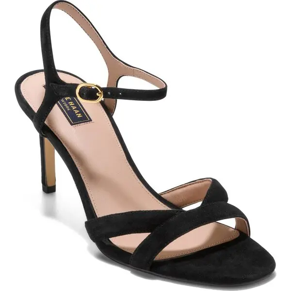 Cole Haan Ankle Strap Stiletto Sandals - Black Suede