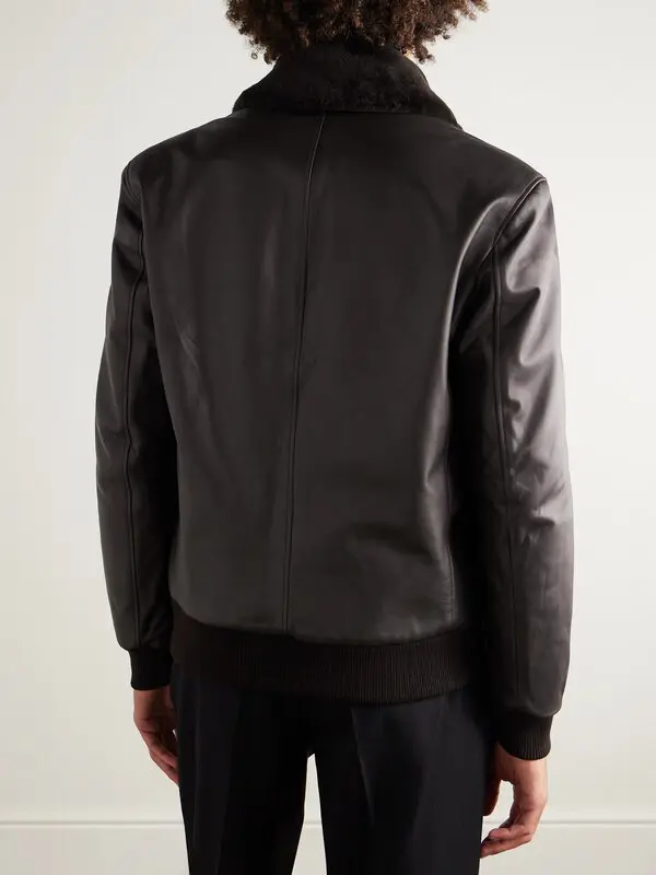 Thom Sweeney Shearling-trimmed Leather Bomber Jacket - Brown