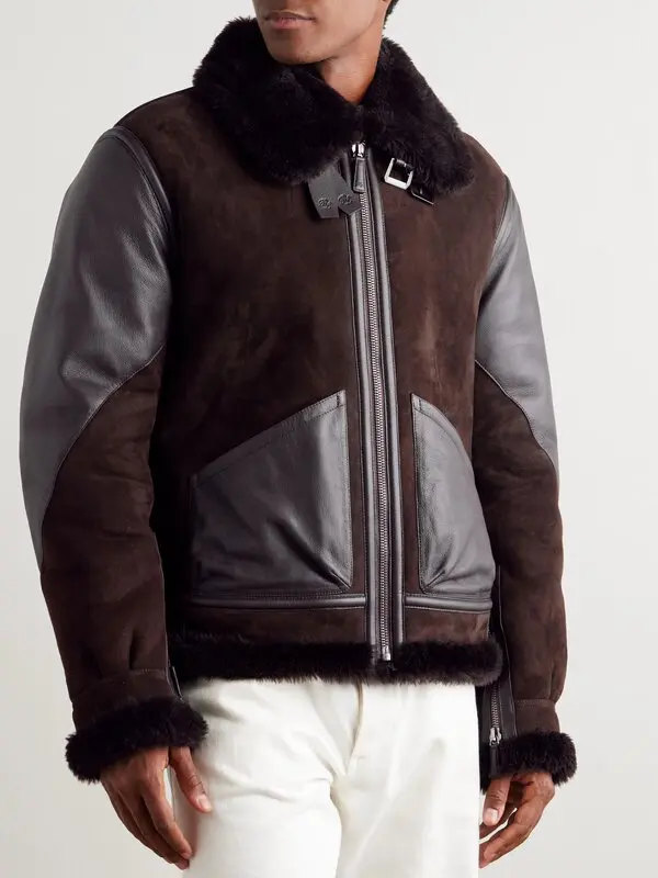 Ralph Lauren Purple Label Lutton Aviator Leather-trimmed Shearling Jacket