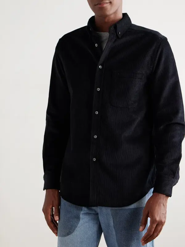 Portuguese Flannel Lobo 2.0 Button-down Collar Cotton-corduroy Shirt - Black