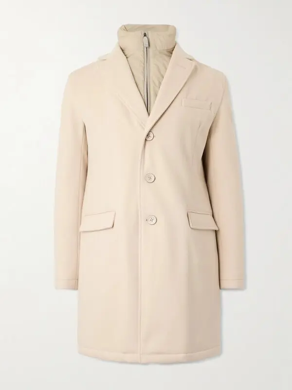 Herno Wool Coat With Detachable Shell Gilet - Neutrals
