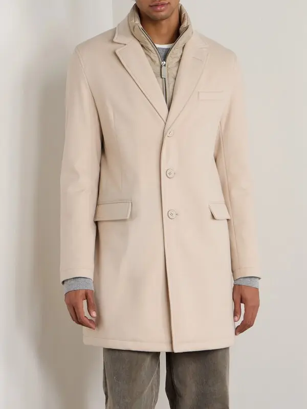 Herno Wool Coat With Detachable Shell Gilet - Neutrals