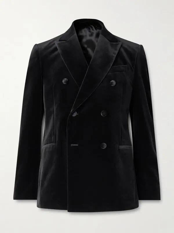 Mr P. Double-breasted Cotton-velvet Tuxedo Jacket - Black