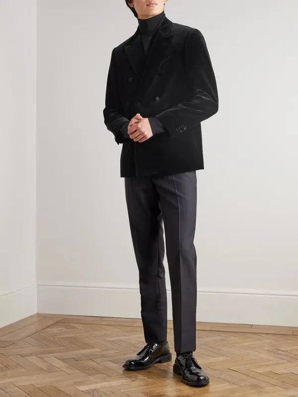 Mr P. Double-breasted Cotton-velvet Tuxedo Jacket - Black