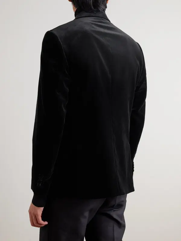 Mr P. Double-breasted Cotton-velvet Tuxedo Jacket - Black