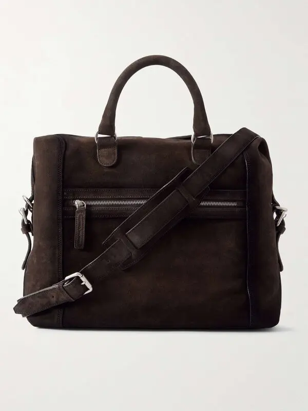 Officine Creative Airbrushed Suede Briefcase - Dark Brown