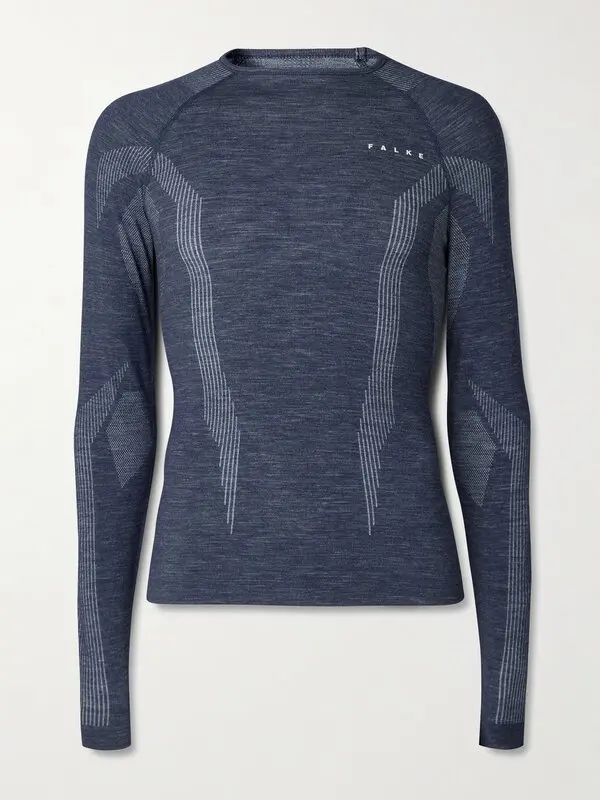 Falke Printed Virgin Wool-blend Ski Base Layer - Blue