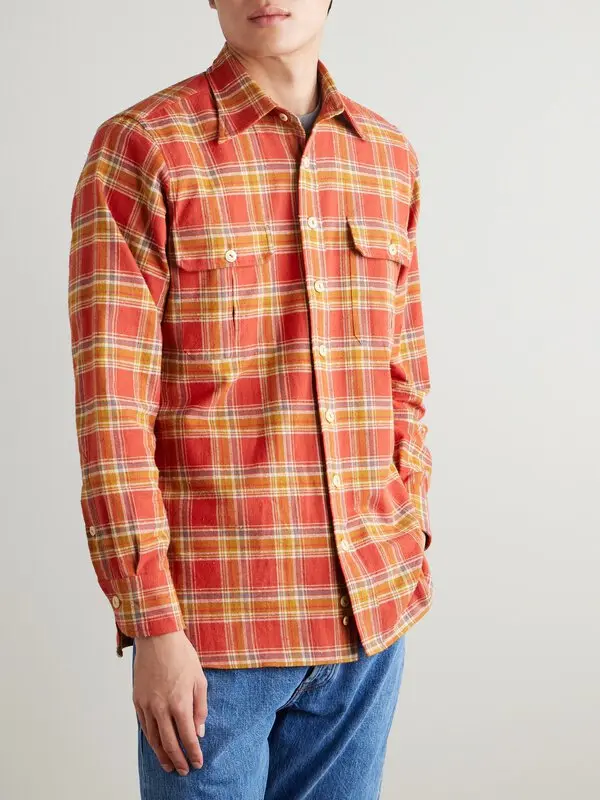 DRAKE'S Him Checked Cotton-flannel Shirt
