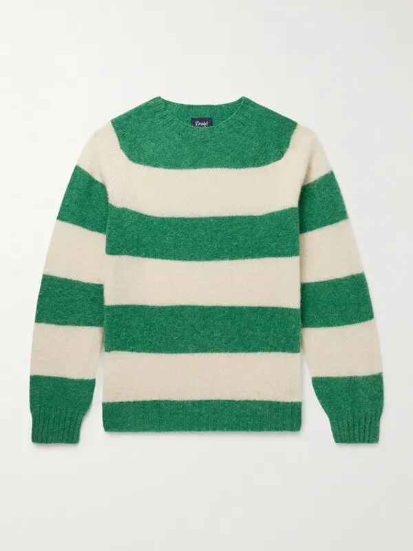 DRAKE'S Striped Wool Sweater - Green