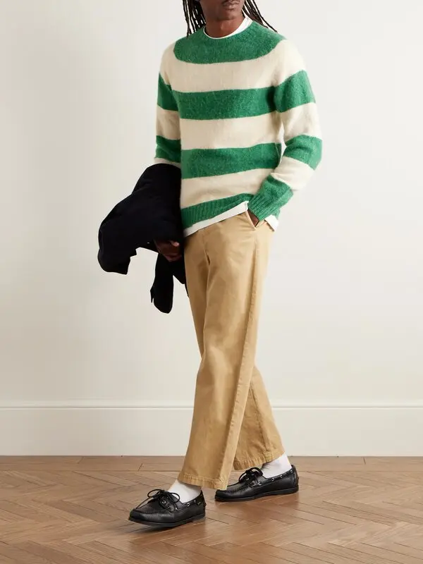 DRAKE'S Striped Wool Sweater - Green