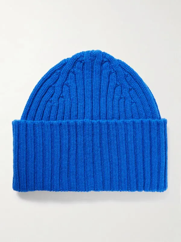 DRAKE'S Ribbed Wool Beanie - Blue
