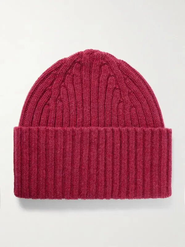 DRAKE'S Ribbed Wool Beanie - Brown