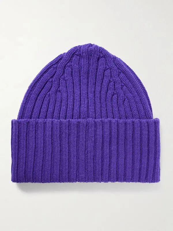 DRAKE'S Ribbed Wool Beanie - Purple