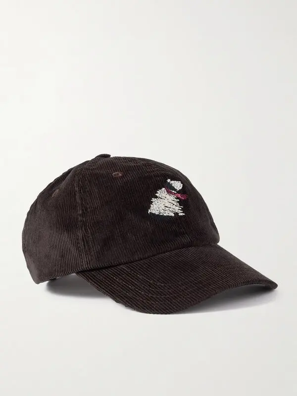 DRAKE'S Him Embroidered Corduroy Baseball Cap - Brown