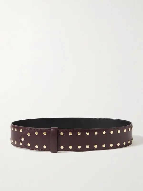Khaite Theo Studded Leather Belt - Burgundy