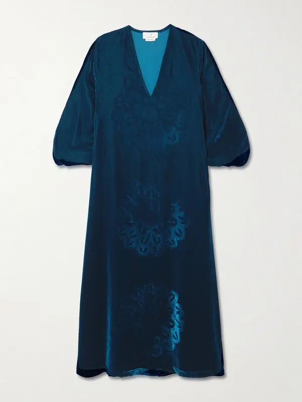 Themis Z Anthos Devoré Silk-blend Velvet Maxi Dress - Blue