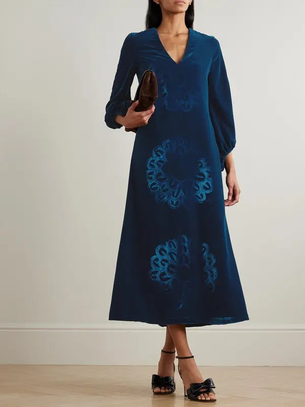 Themis Z Anthos Devoré Silk-blend Velvet Maxi Dress - Blue