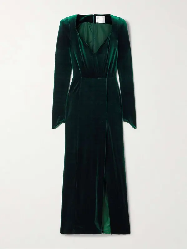 Galvan Stretch-velvet Gown - Dark Green