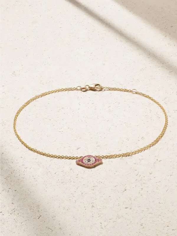 DIANE KORDAS 14-karat Sapphire And Diamond Evil Eye Anklet - Gold