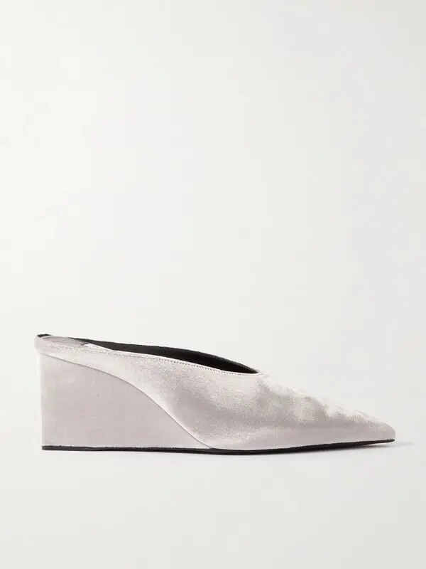 Alaïa 75 Velvet Wedge Mules - Gray