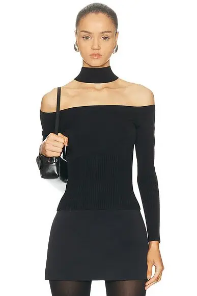 Simkhai Lila Off-the-shoulder Knit Top - Black