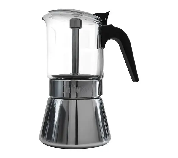 THE LONDON SIP Stainless Steel Espresso Maker 3 -cup, Glass - Silver