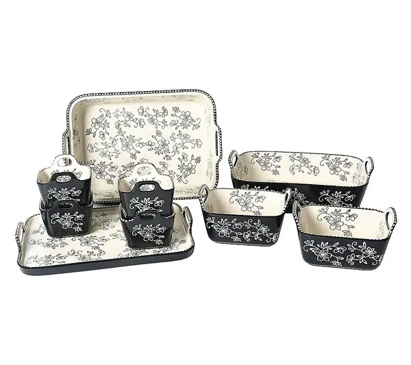TEMP-TATIONS As Is Floral Lace 9pc Bakeware Set W/handles - One-color