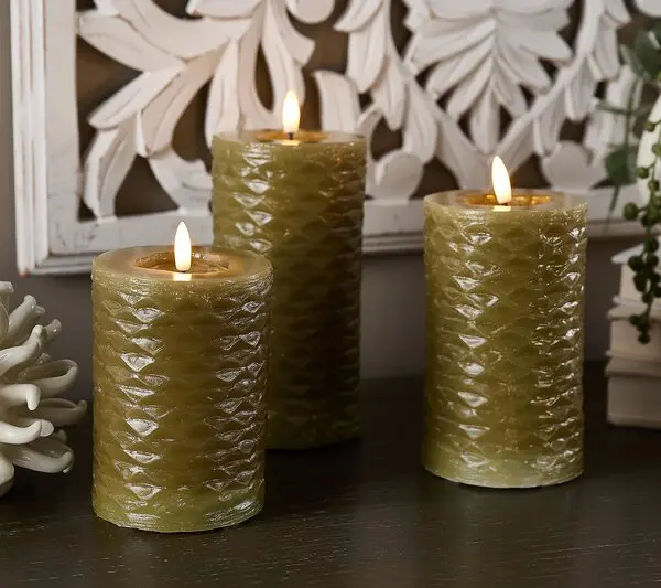 KIM GRAVEL HOME As Is S/3 Textured Wax Flameless Candles Kim Gravel - One-color